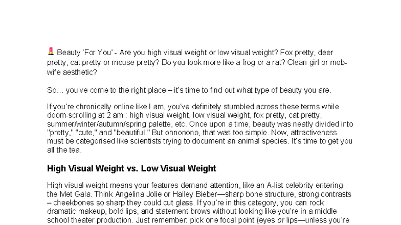 Beauty Taxonomy: High vs. Low Visual Weight Explained - Studocu