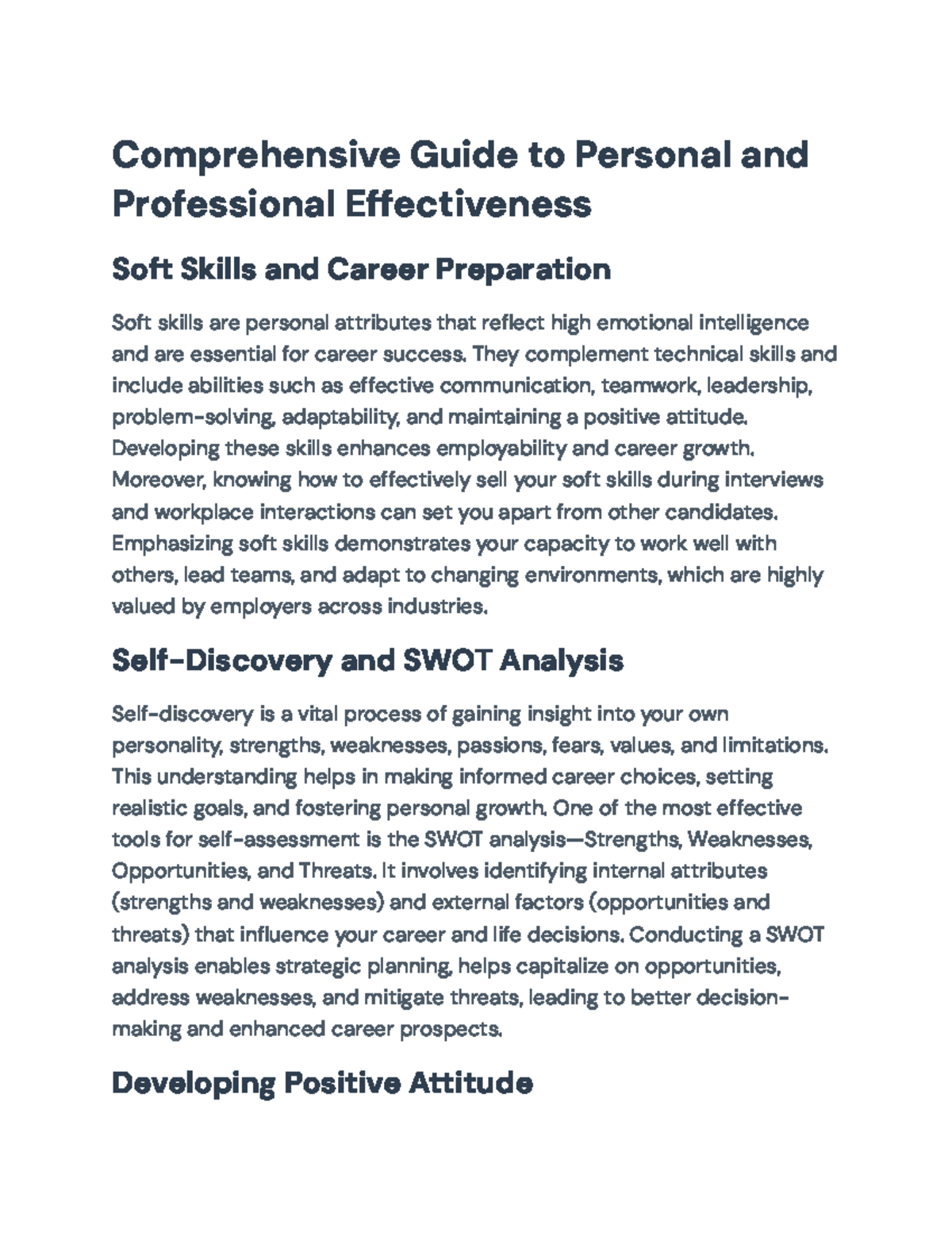 Comprehensive Guide to Soft Skills & Career Prep (Course Code: PEP101) - Studocu