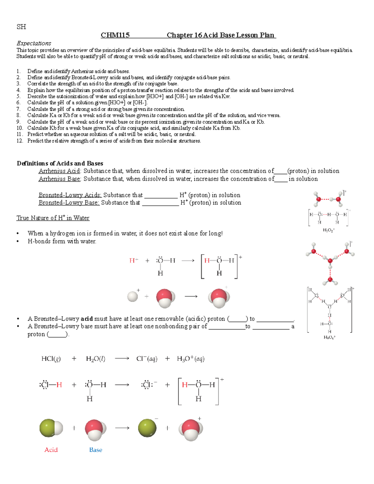 Ch 16 Acid-Base Equilibria Lesson Plan CHM115 SP2023 - Studocu