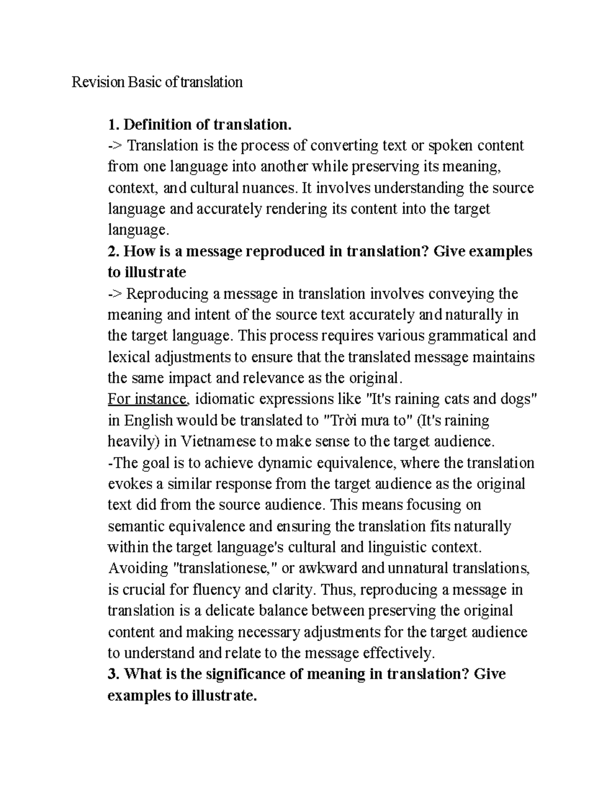 Revision Final Exam: Basics of Translation (Course Code: BTL101) - Studocu