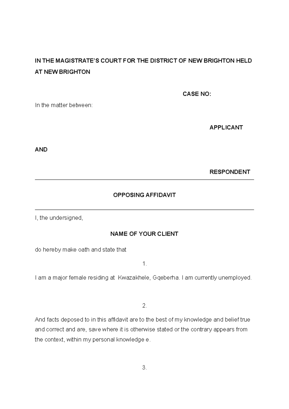 Opposing Affidavit in Case No. 2024-05-13 (DV) - New Brighton - Studocu