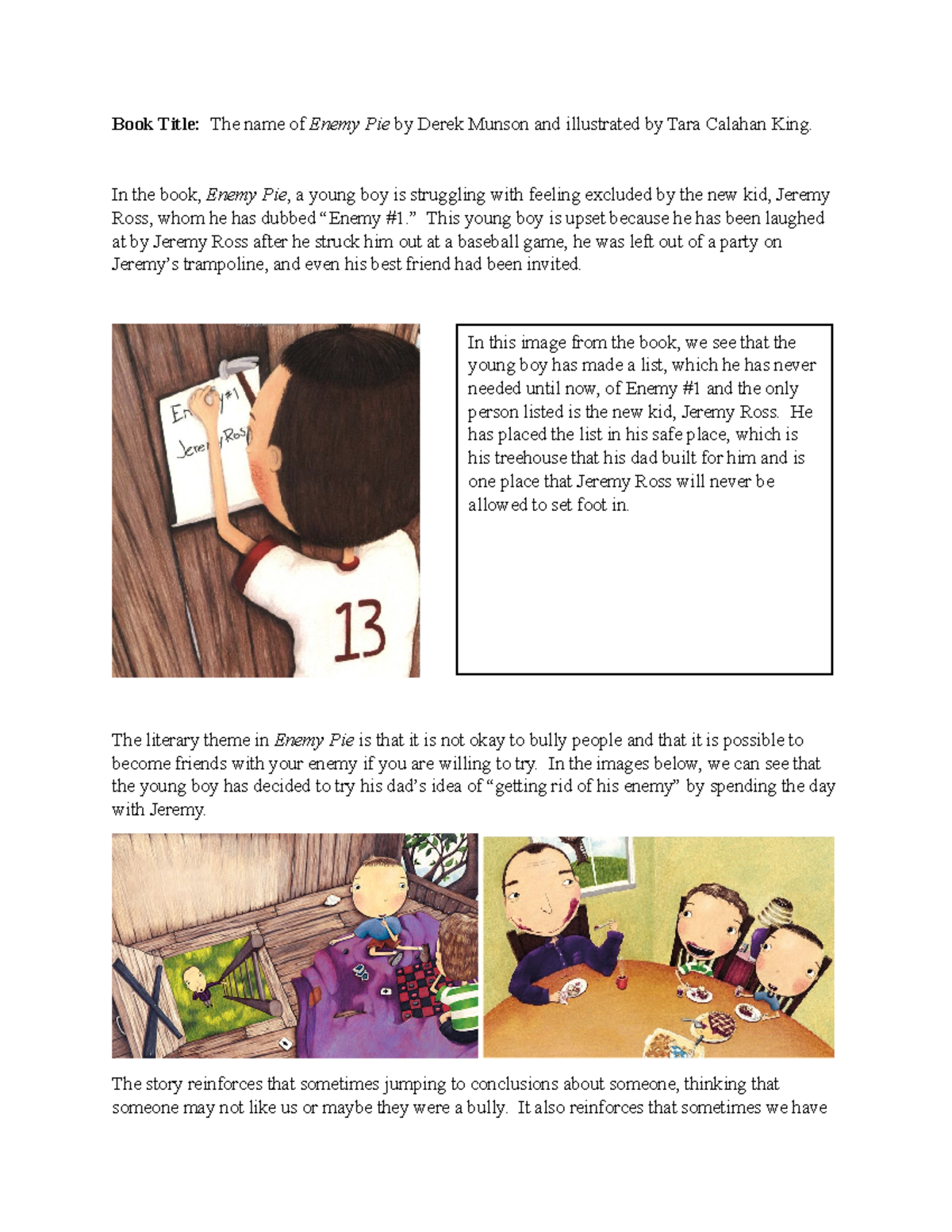 Direct Instruction Lesson Plan Template - Enemy Pie - Task 1 - Book ...