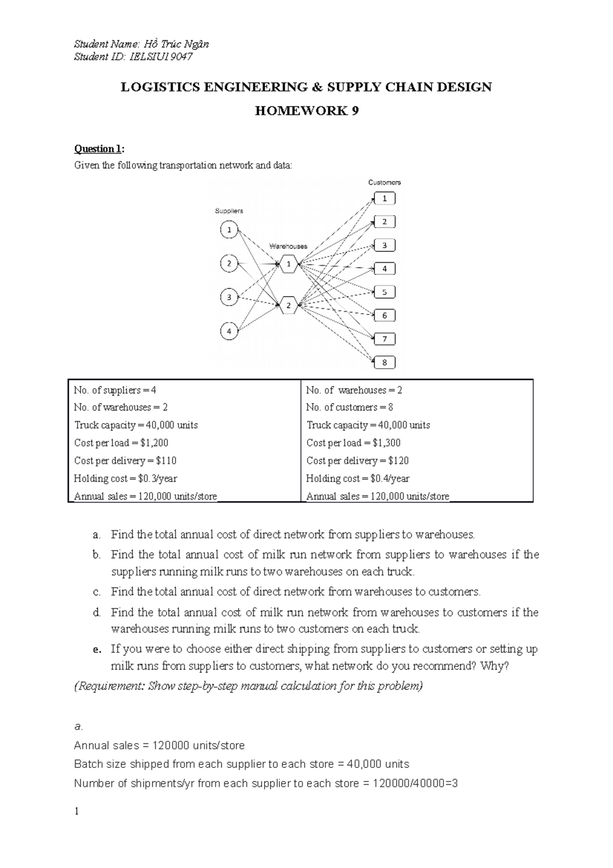 SCD HW9 - Logistics Engineering Supply Chain Homework Analysis - Studocu