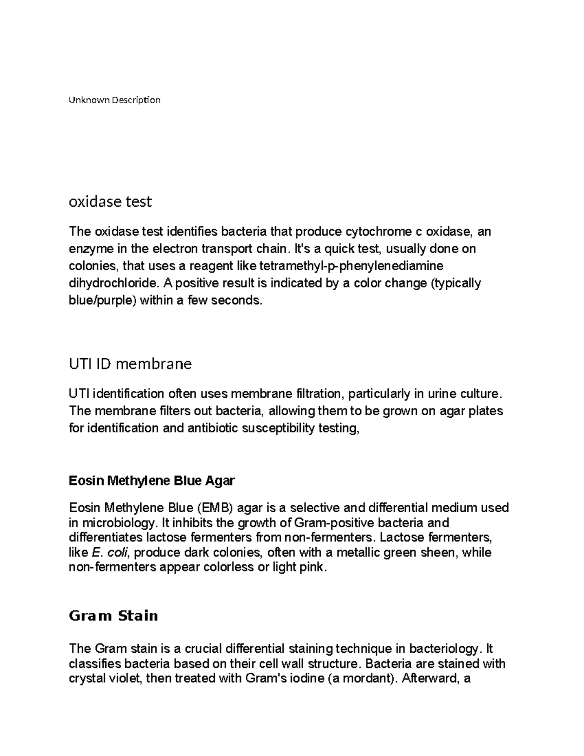 Lab Unknown Identification: Oxidase Test, UTI ID, EMB Agar, and Gram ...