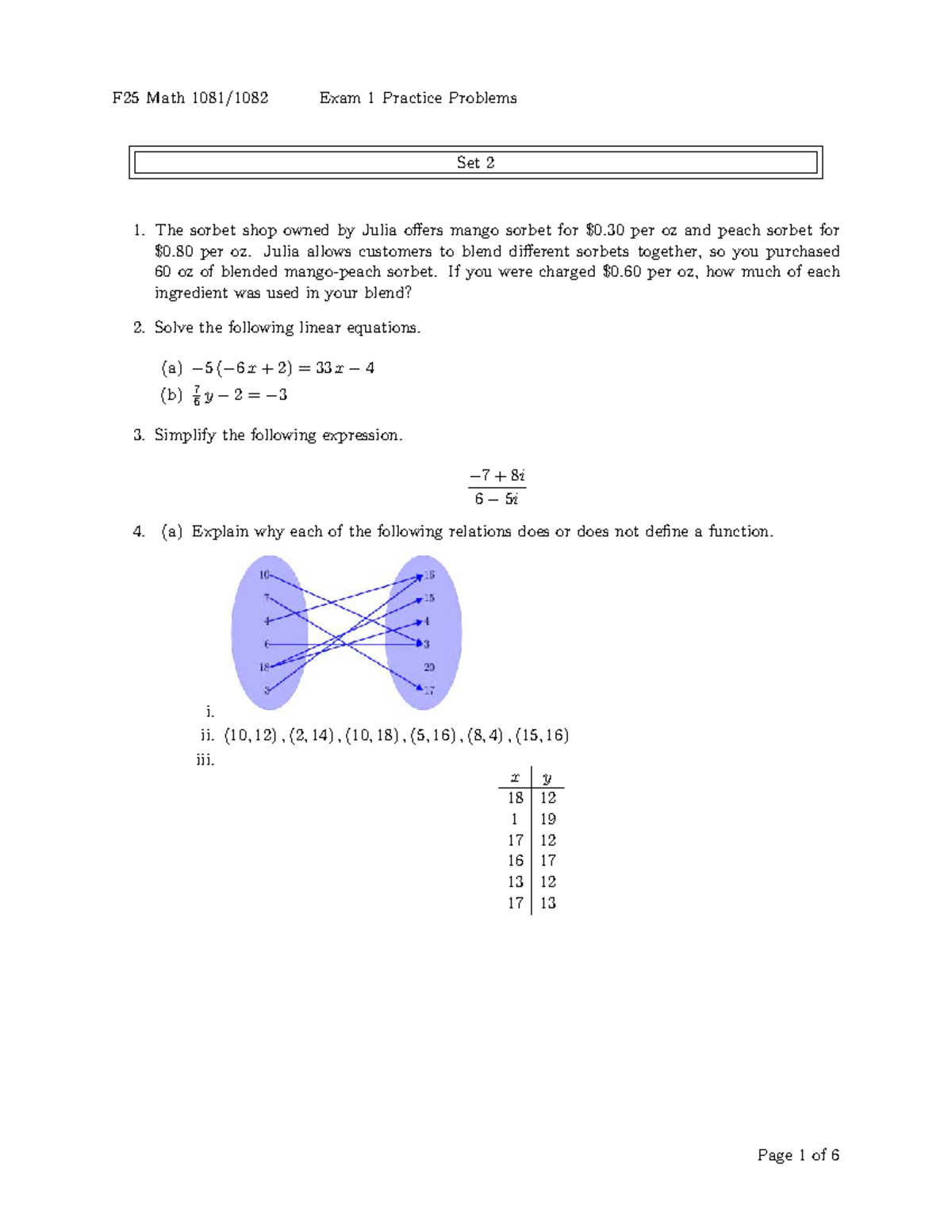 F25 Math 1081/1082 Exam 1 Practice Problems - Set 2 - Studocu