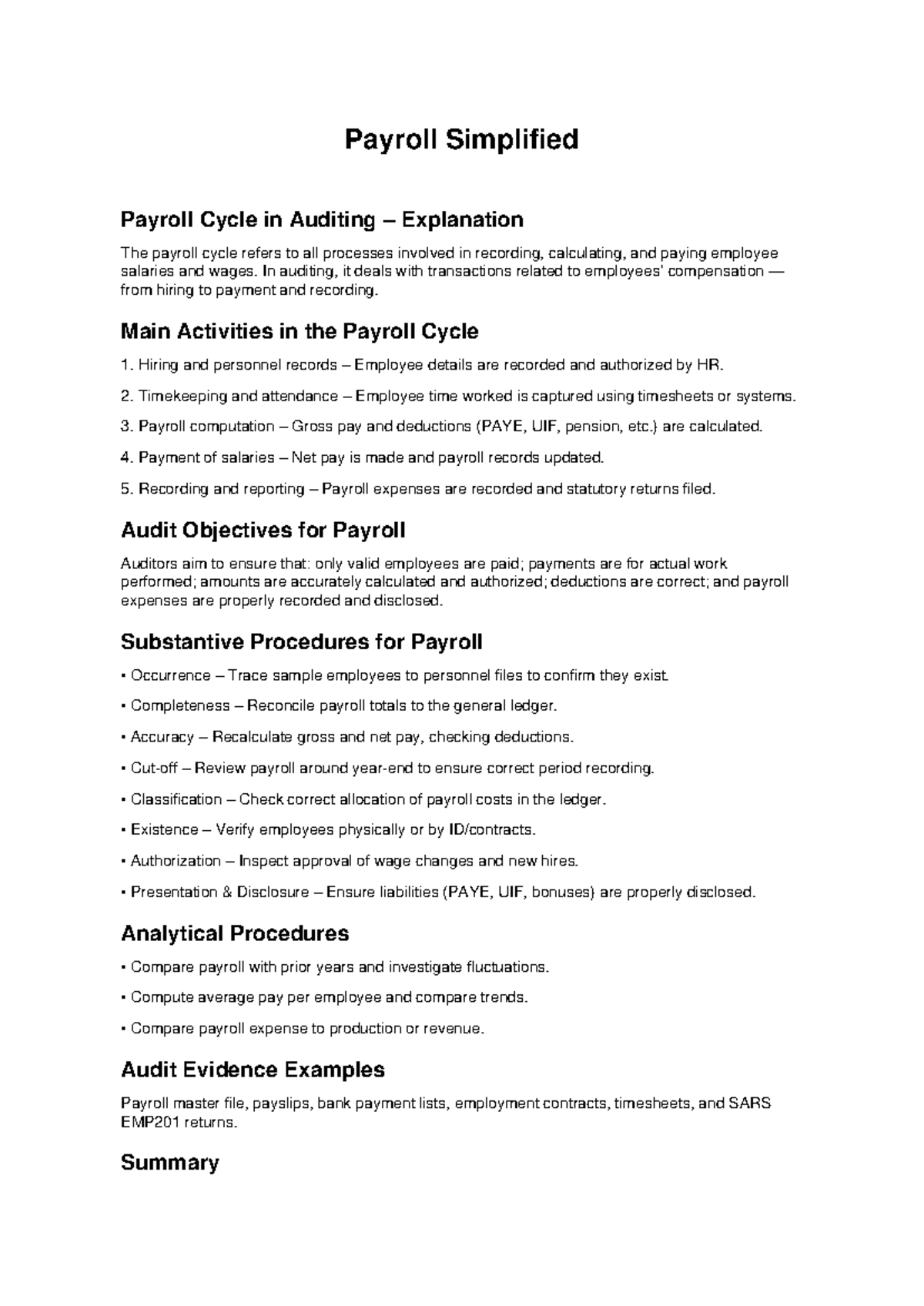 Payroll Cycle in Auditing: A Simplified Overview - Studocu