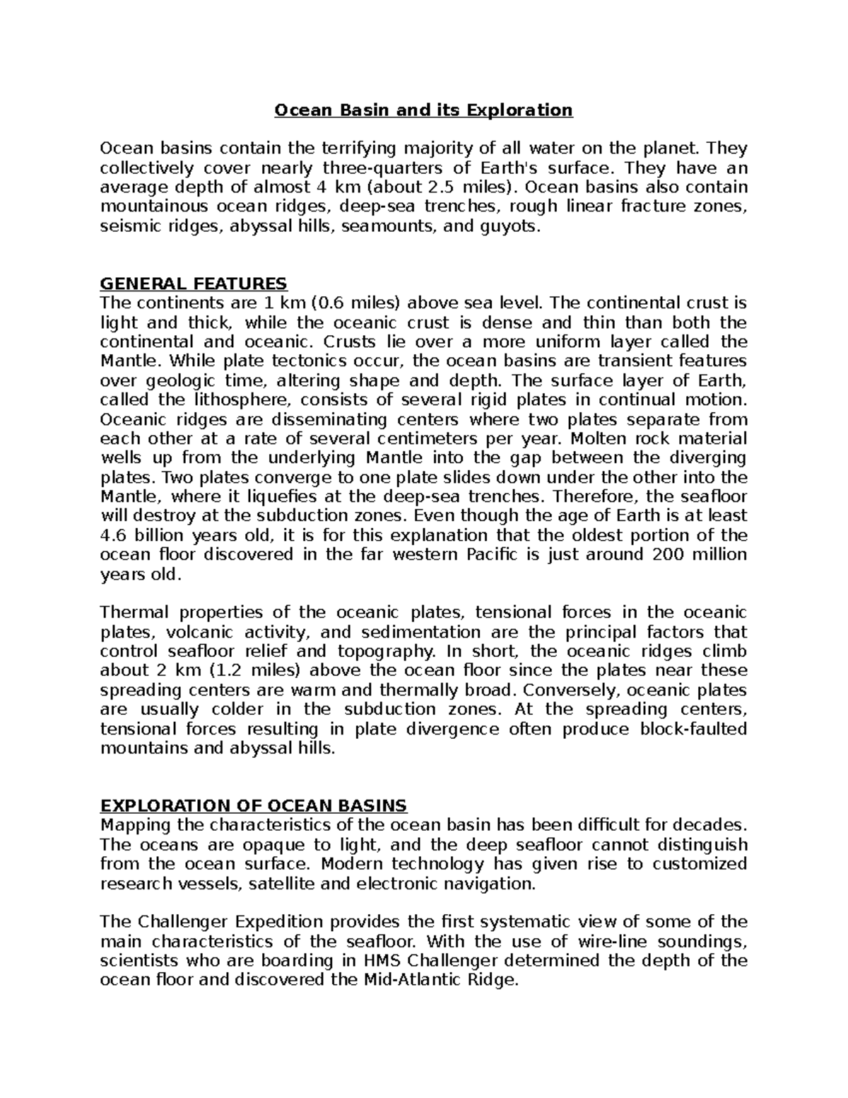 Ocean Basin and its Exploration Essay - Ocean Basin and its Exploration ...