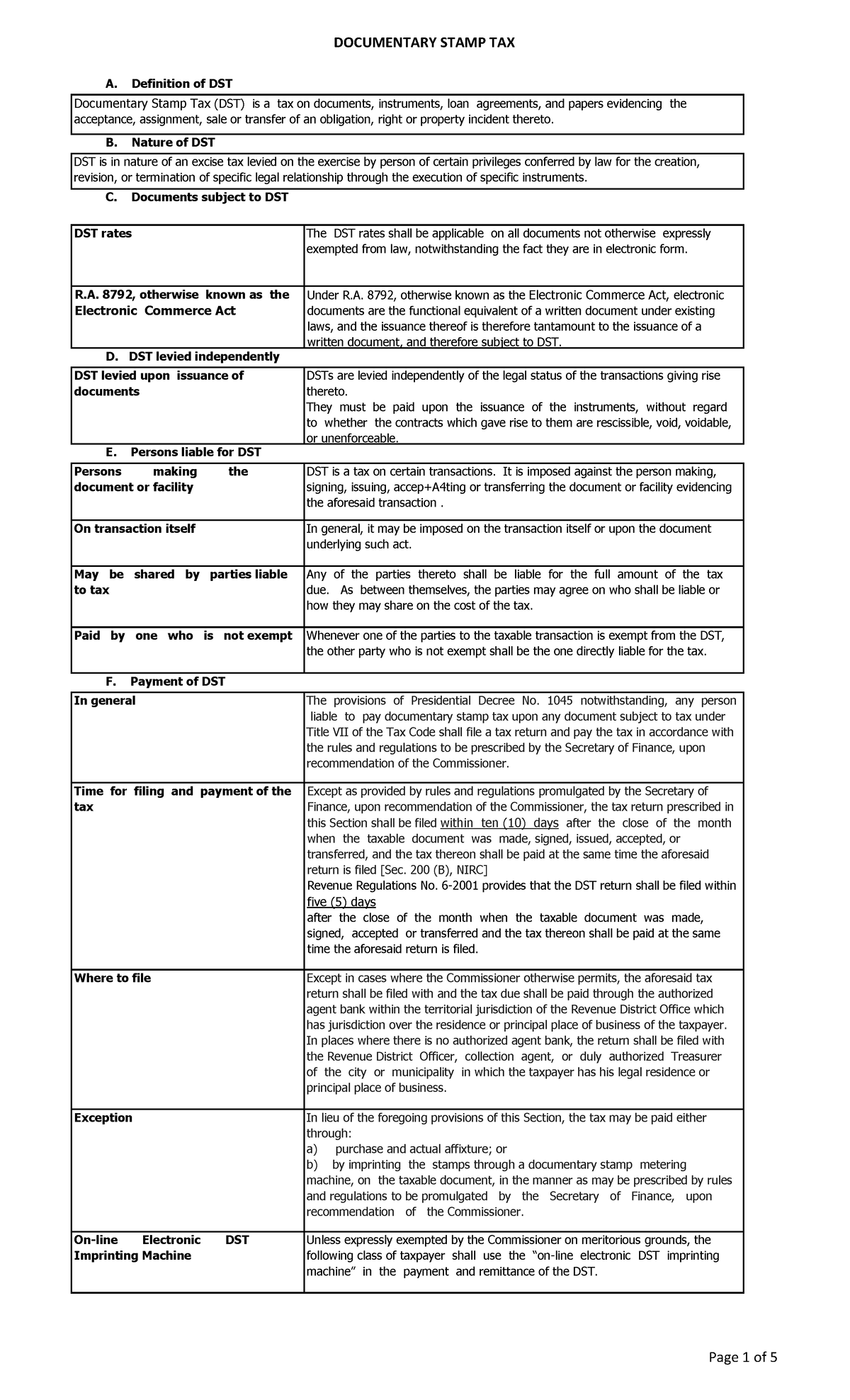 DOCUMENTARY STAMP TAX (DST) Notes and Key Provisions - Studocu