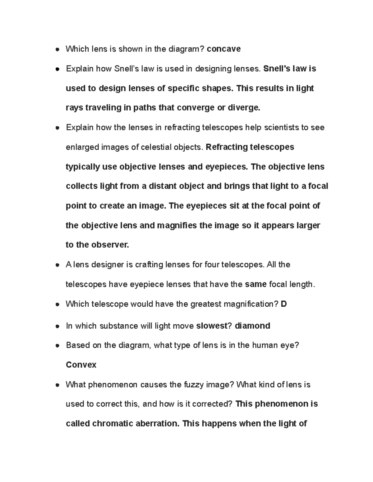 Lenses Assignment - Here are some notes that you can use. - Which lens ...