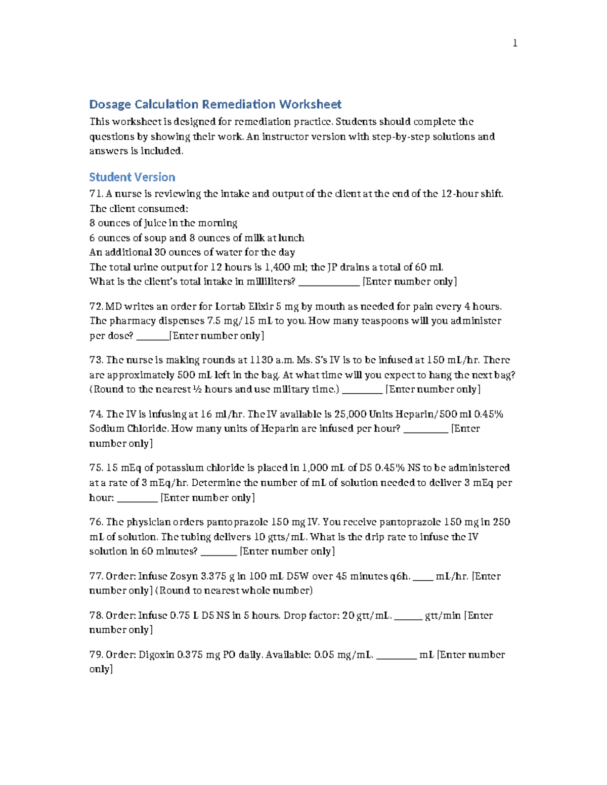 T2 Dosage Calculation Remediation Worksheet Key - Studocu
