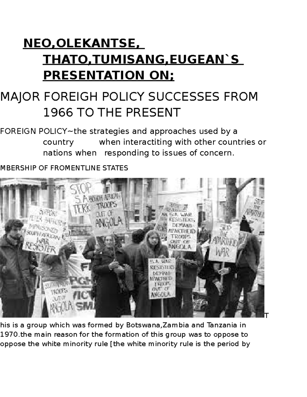 Major Foreign Policy Successes (1966-Present) Presentation - Studocu