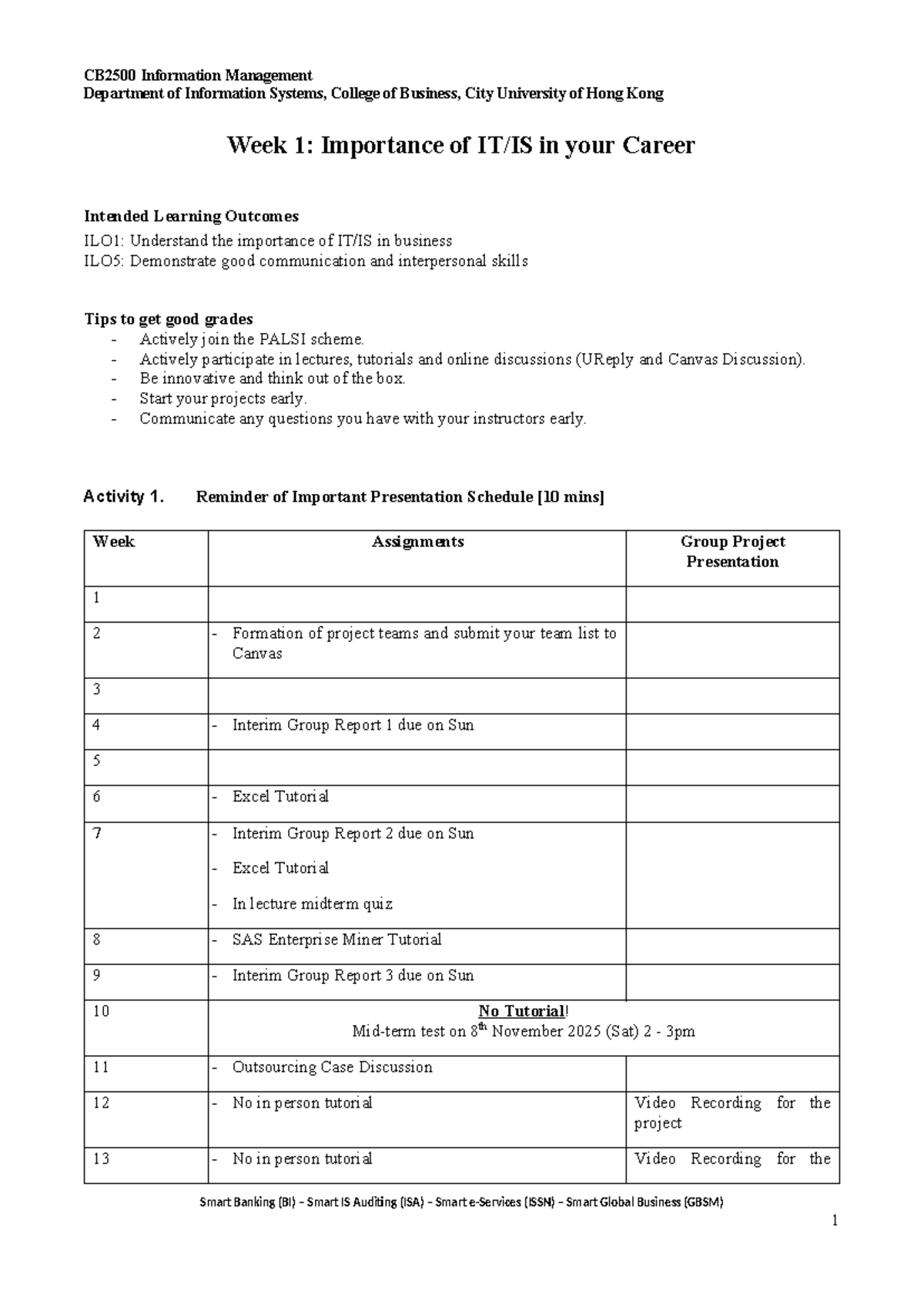 CB2500 Information Management: Week 1 Tutorial Overview and Tips - Studocu