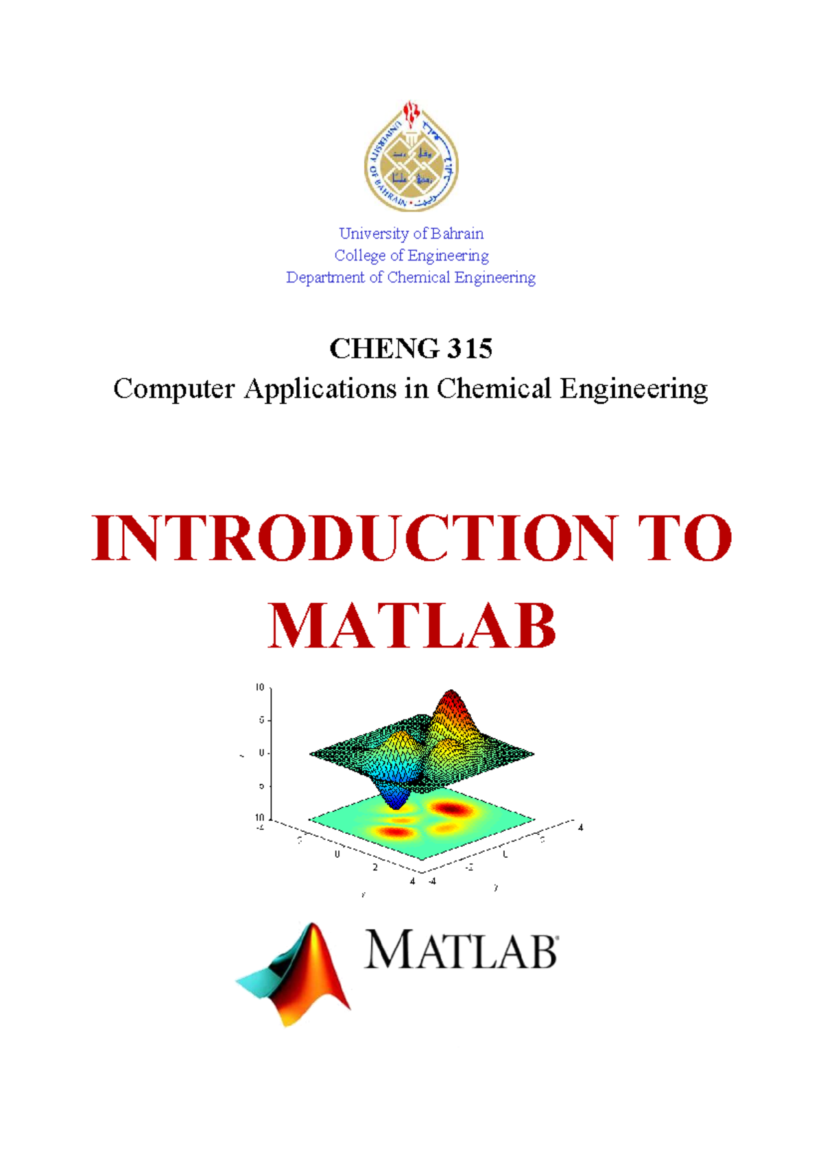 CHENG 315 MATLAB Control Flow & Operators - Chapter 5 Notes - Studocu