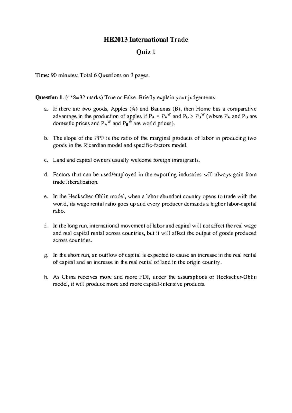 Quiz 2020, questions - HE2013 International Trade Quiz 1 Ti me: 90 ...