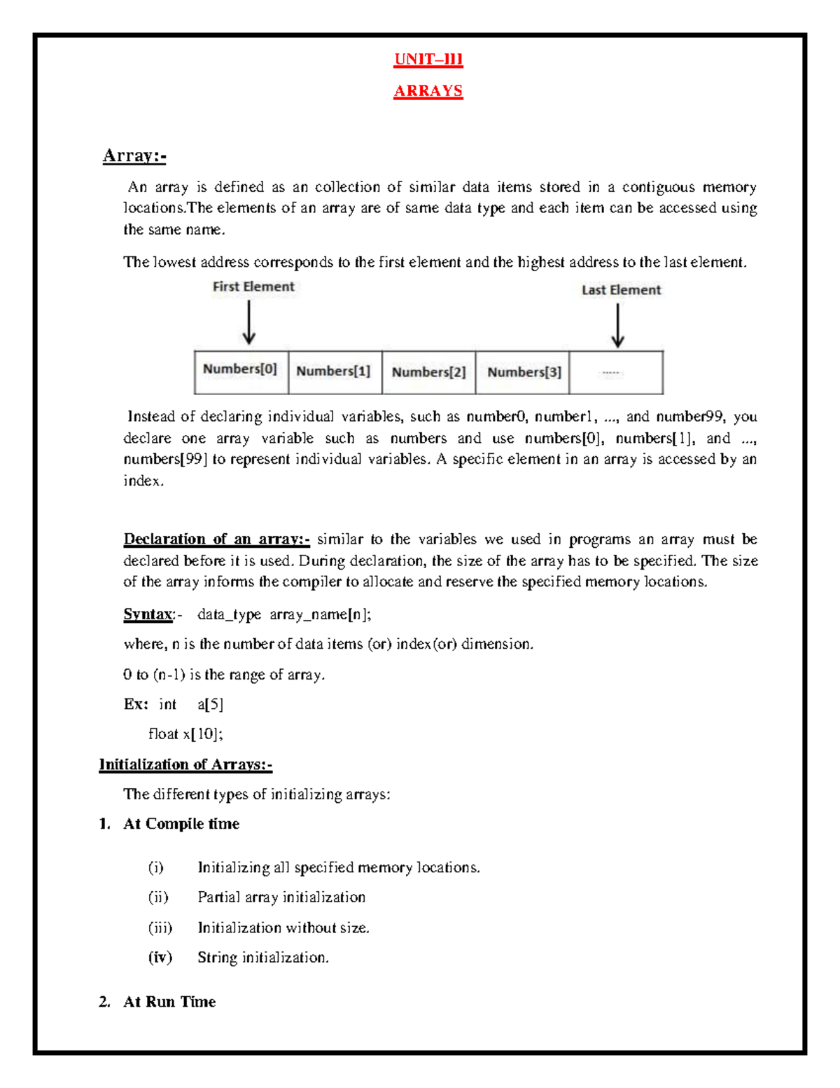 PPSC UNIT 3: Understanding Arrays in C Programming - Studocu