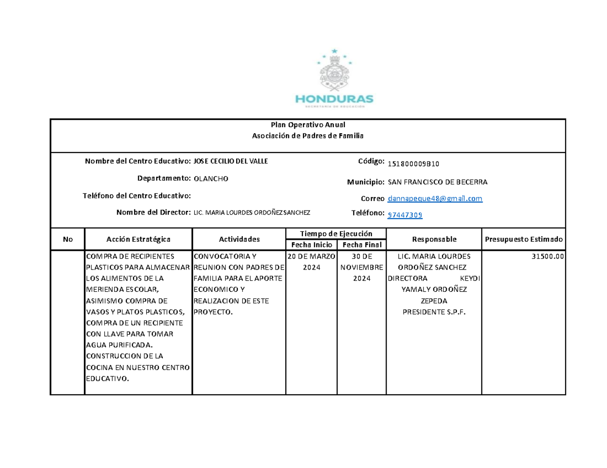 Poa apf (13) - Plan Operativo Anual 2024 para Centros Educativos - Studocu