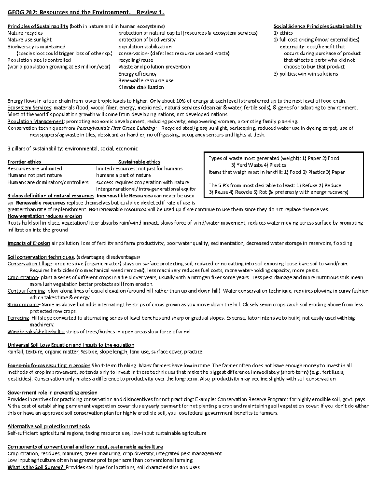 GEOG 202: Principles of Sustainability & Soil Conservation Strategies ...