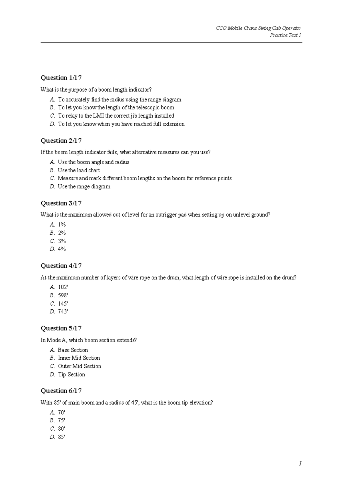 CCO Mobile Crane Swing Cab Operator Practice Test 1 Questions & Answers ...