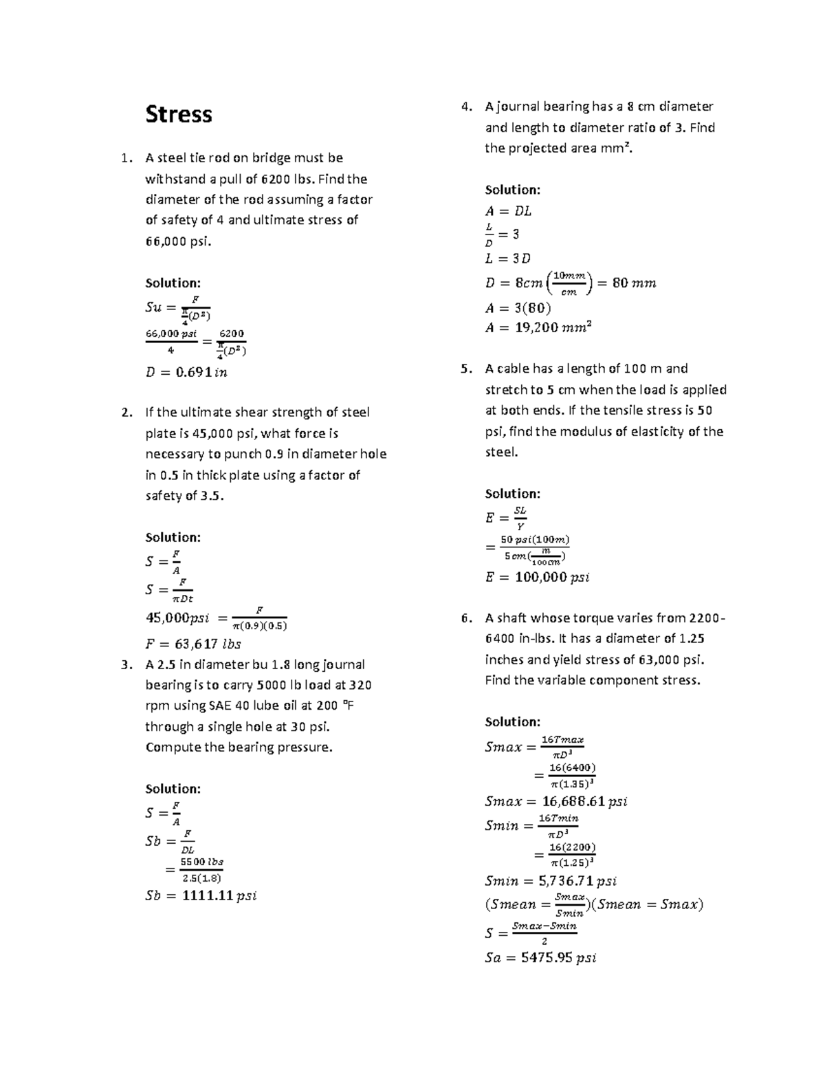 Mechanical Engineering-1 Problem Solutions: Stress Analysis Techniques - Studocu
