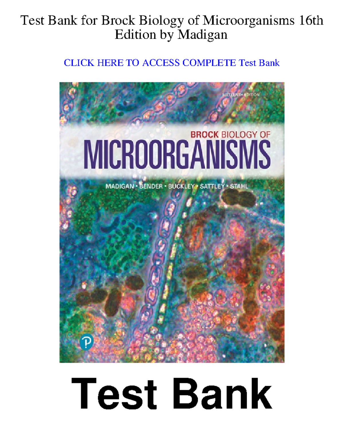 Test Bank for Brock Biology of Microorganisms 16th Edition (TBEXAM ...