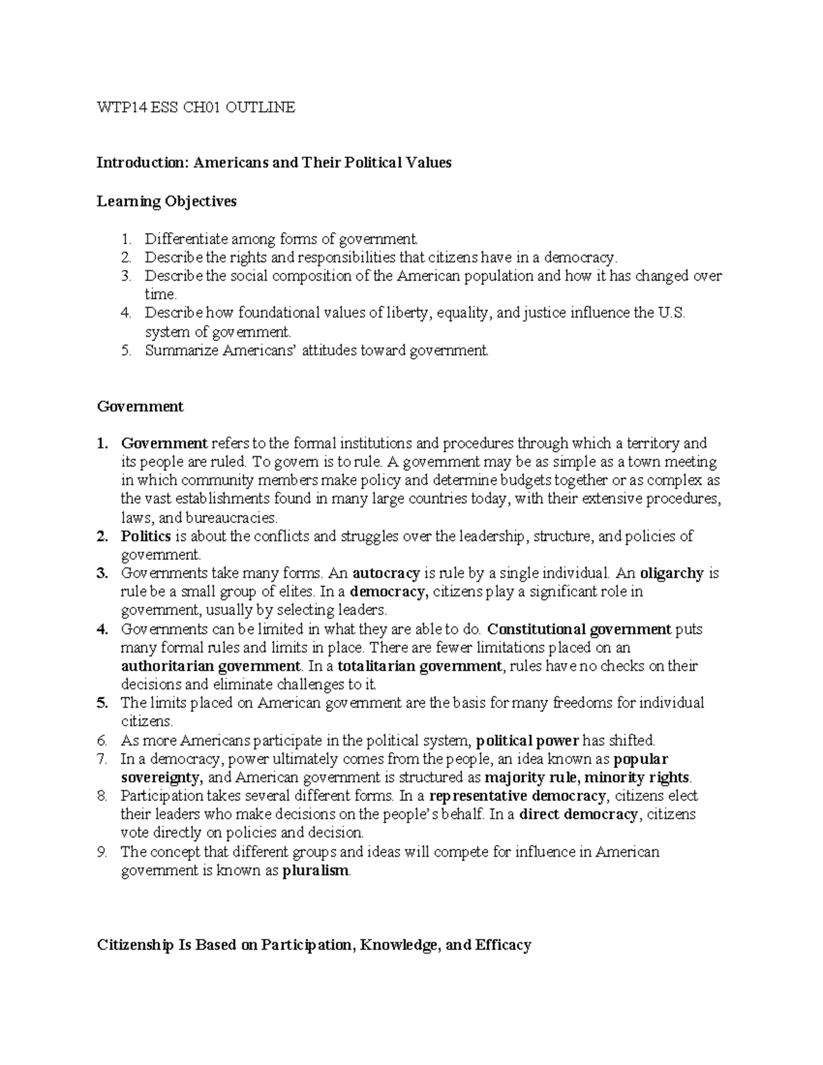 WTP14 ESS CH01 - Overview of American Political Values and Government ...
