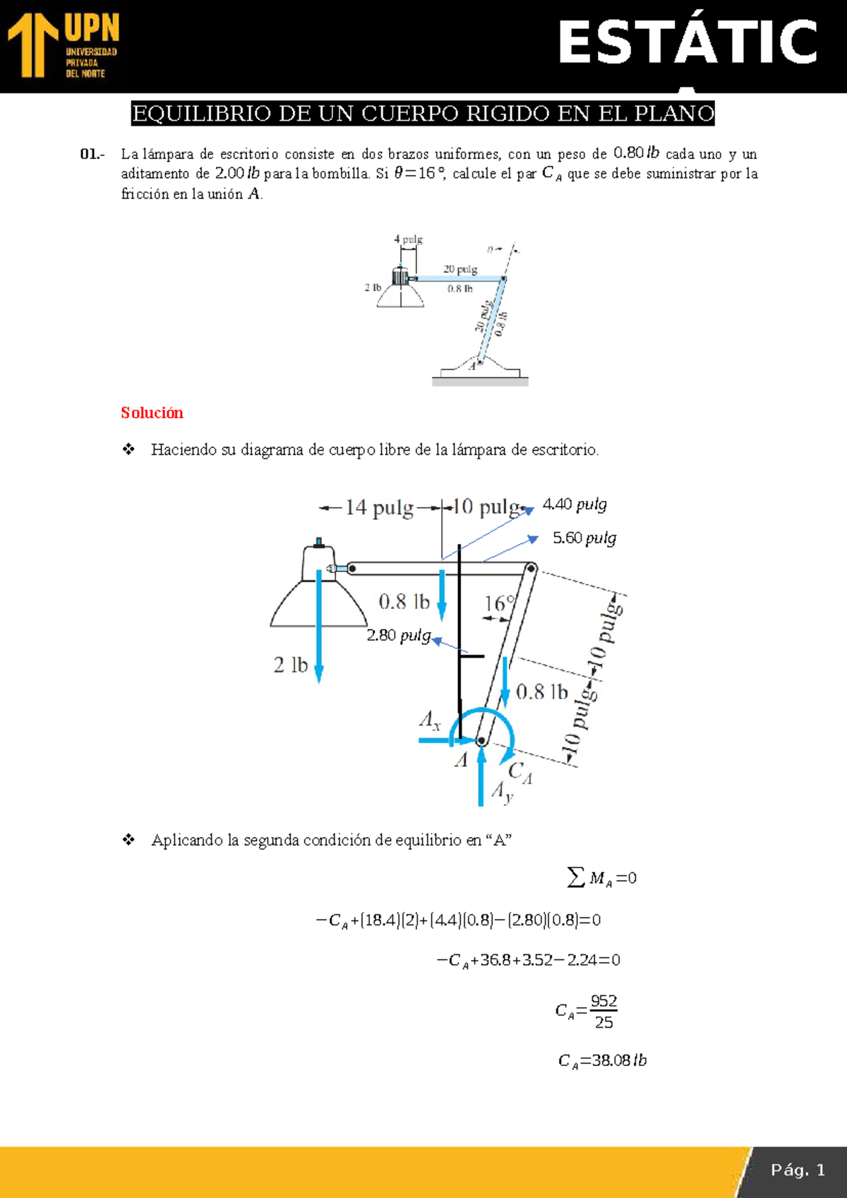 Ejercicios Desarrollados de Estática: Equilibrio de Cuerpos Rígidos - Studocu