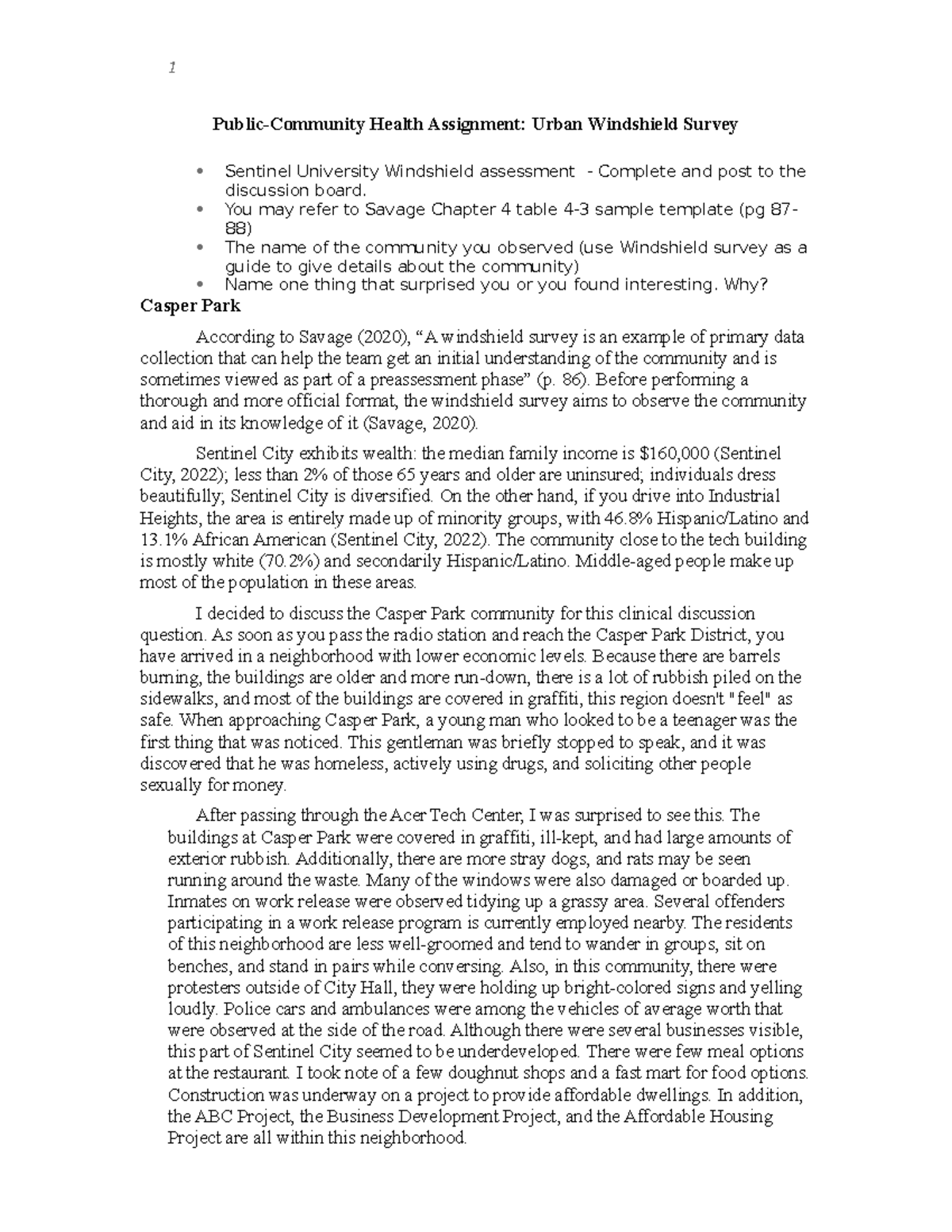 Urban Windshield Survey Analysis for Public Health (Community Health ...