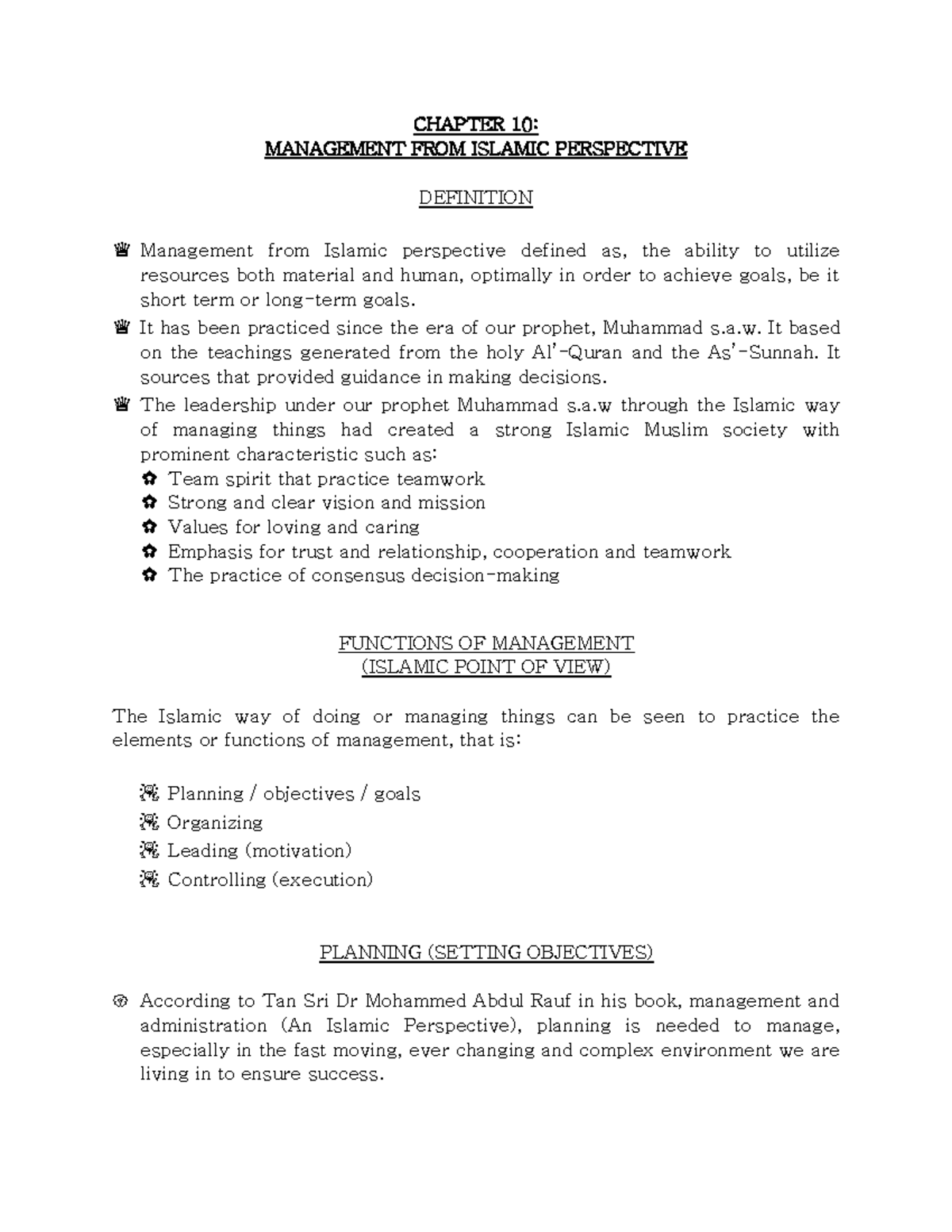 MGT 101: Management Insights from Islamic Perspectives - Chapter 10 ...