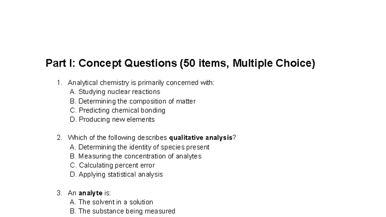 Analytical Chemistry: Concept Questions & Problem Solving (50 MCQs ...