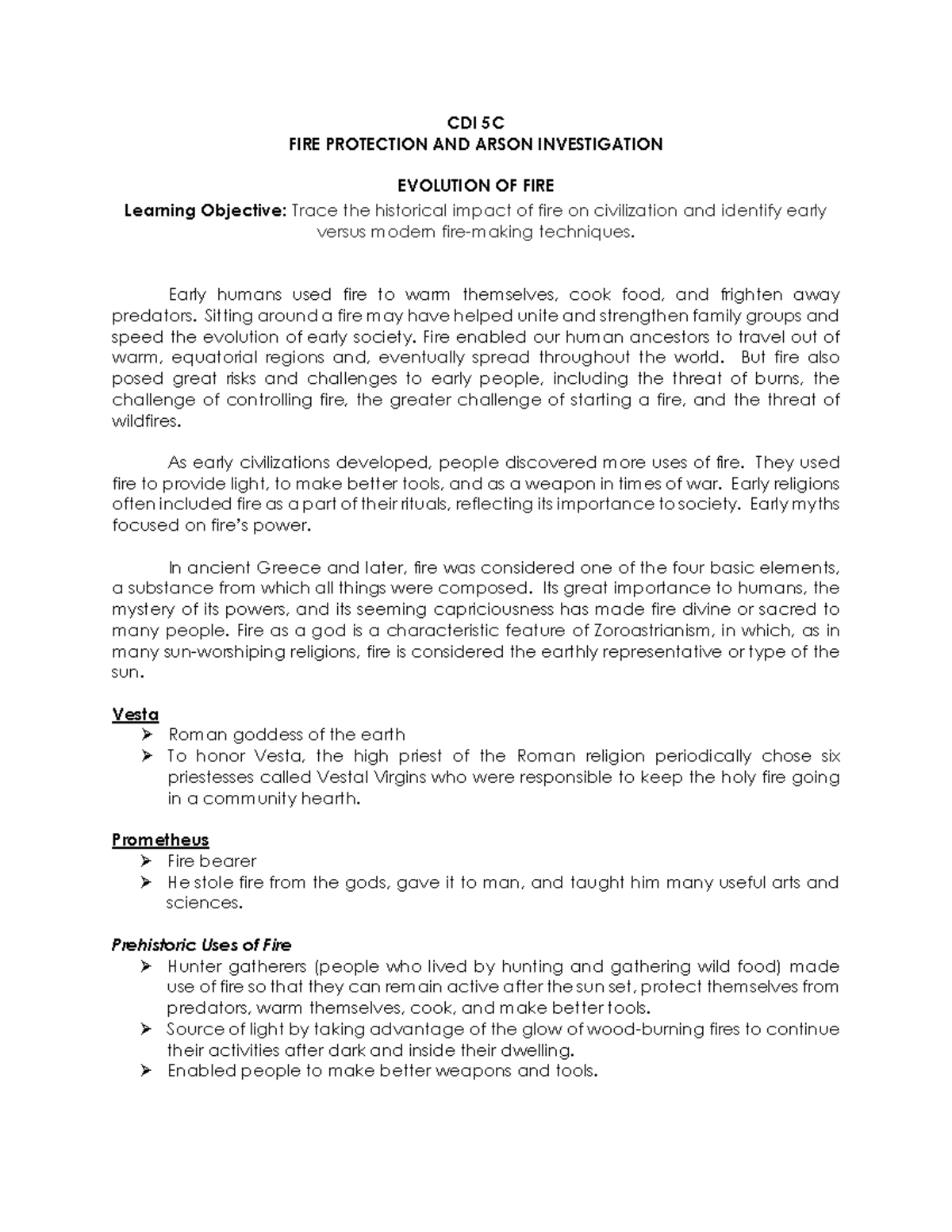 CDI 5C: Fire Protection and Arson Investigation - Evolution of Fire ...