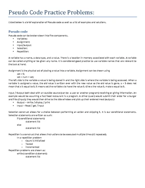 Pseudo Code Practice Problems - Pseudo Code Practice Problems: Listed ...