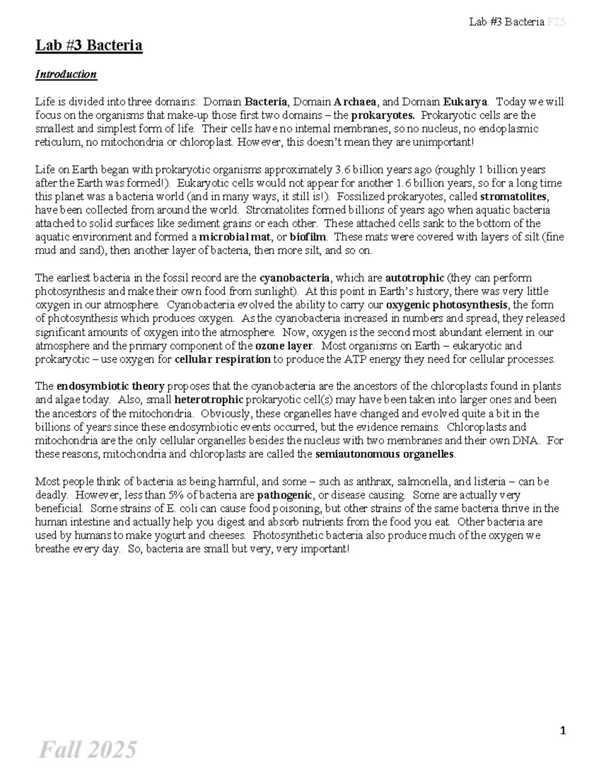 Lab F25: Introduction to Bacteria and Their Importance - Studocu