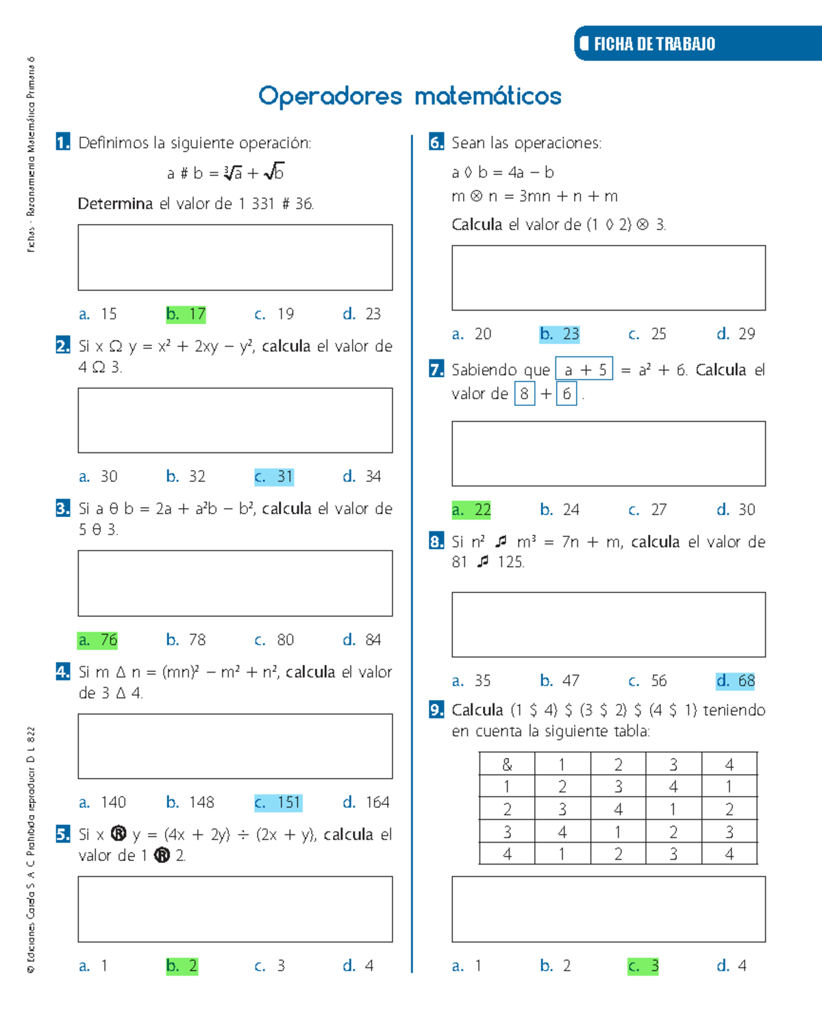 Operadores matematicos - Fichas - Razonamiento Matemático Primaria 6 © Ediciones Corefo S. A. C ...