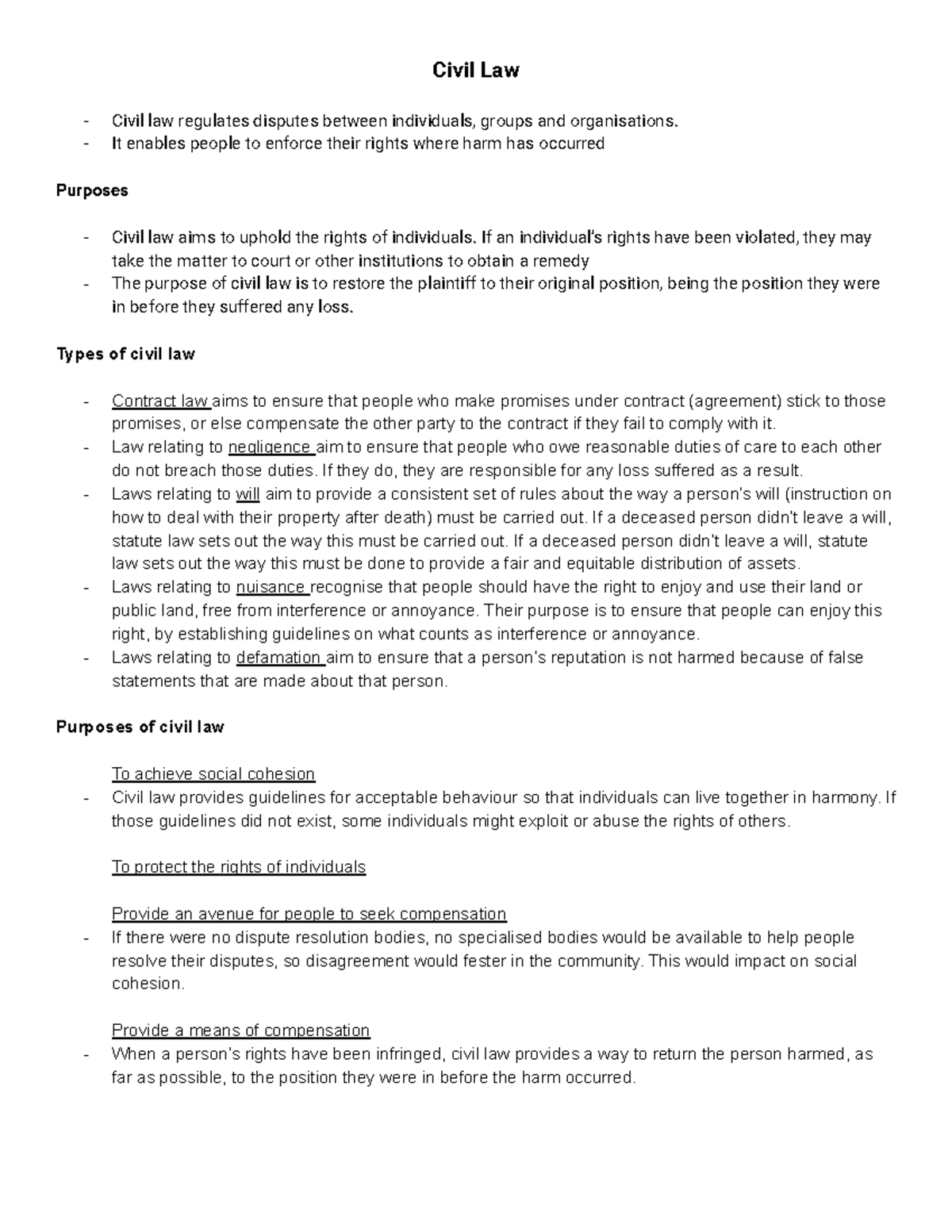 Civil Law Overview - Unit One: Rights, Negligence, and Defamation - Studocu