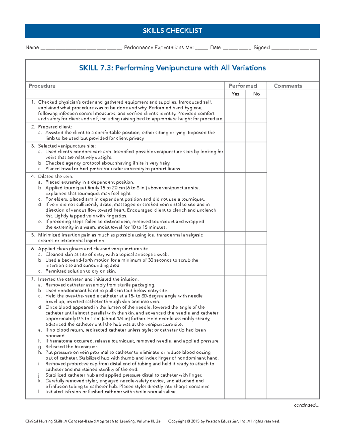 Cs2e Clinical Skills Checklist 7: Venipuncture Procedure Guide - Studocu