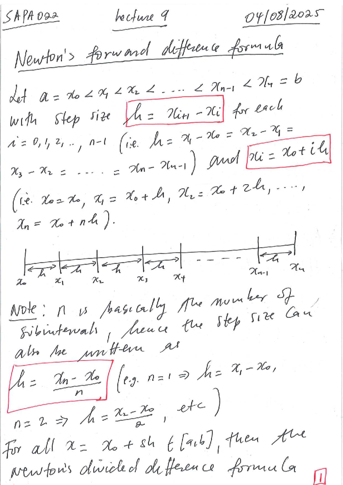 SAPA022 Lecture 9 - Forward Difference Formula Notes - Studocu