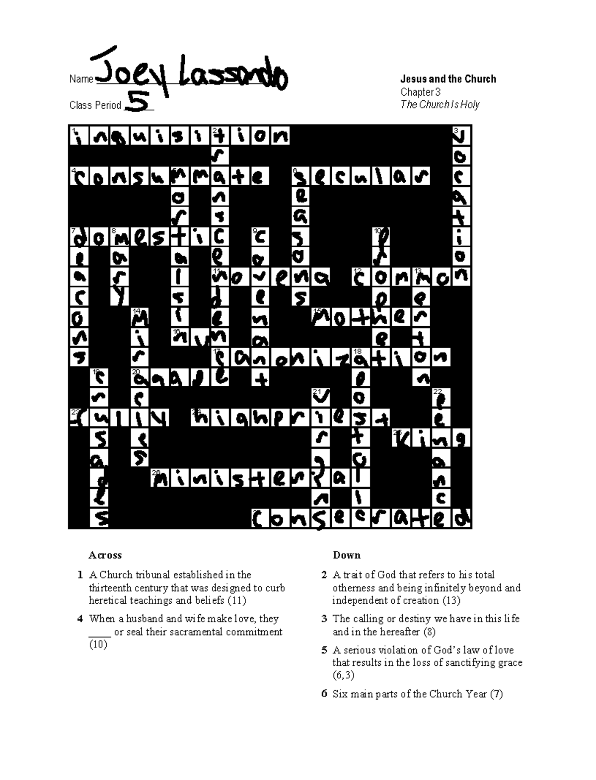 Jesus and the Church Chapter 3 Crossword Puzzle - Studocu