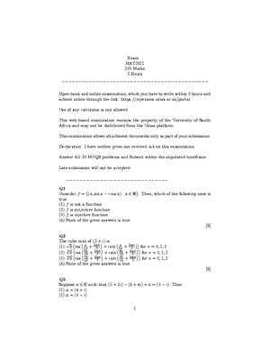 [Solved] Question 1 - Linear Algebra (MAT2611) - Studocu