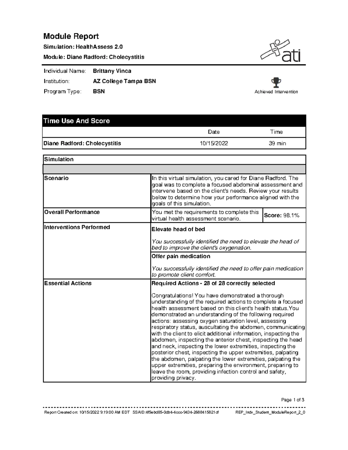 HAROLD STEVENS- HEART FAILURE - Module Report Achieved Intervention ...