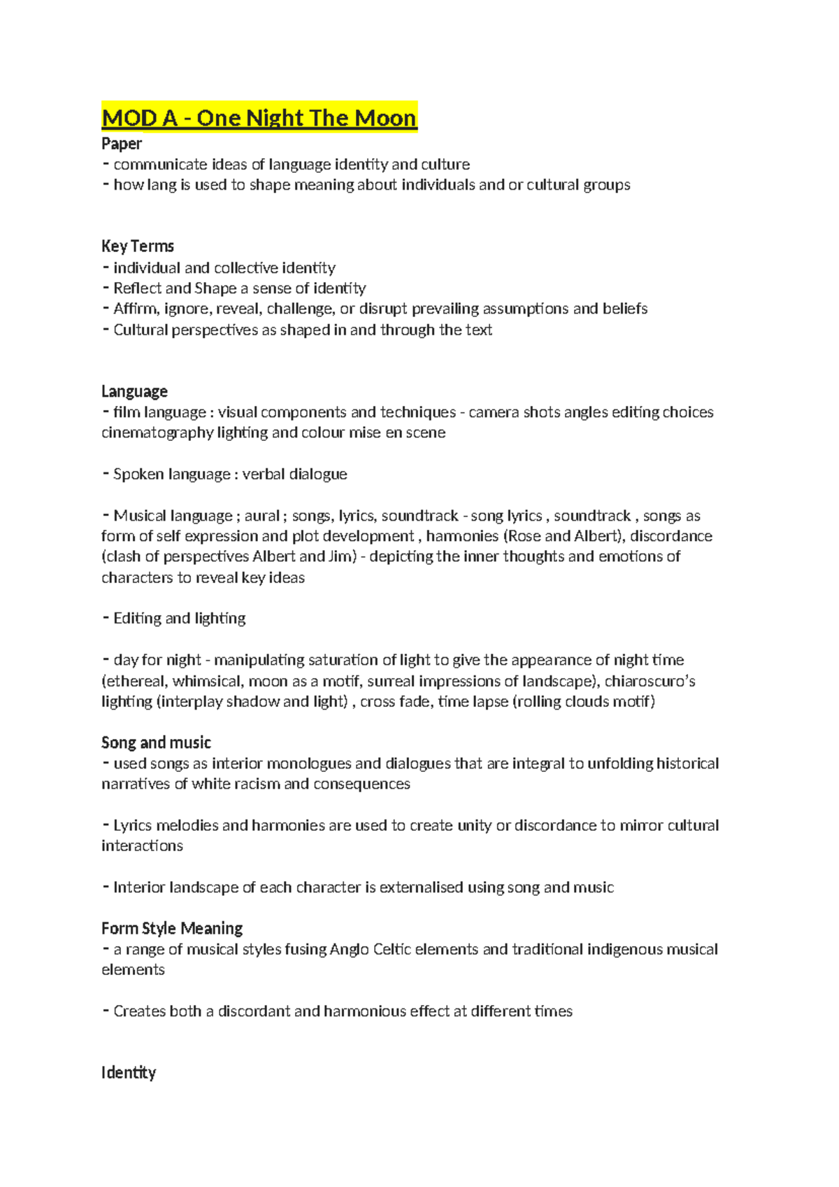 HSC MOD A: One Night The Moon - Language, Identity & Culture Analysis ...