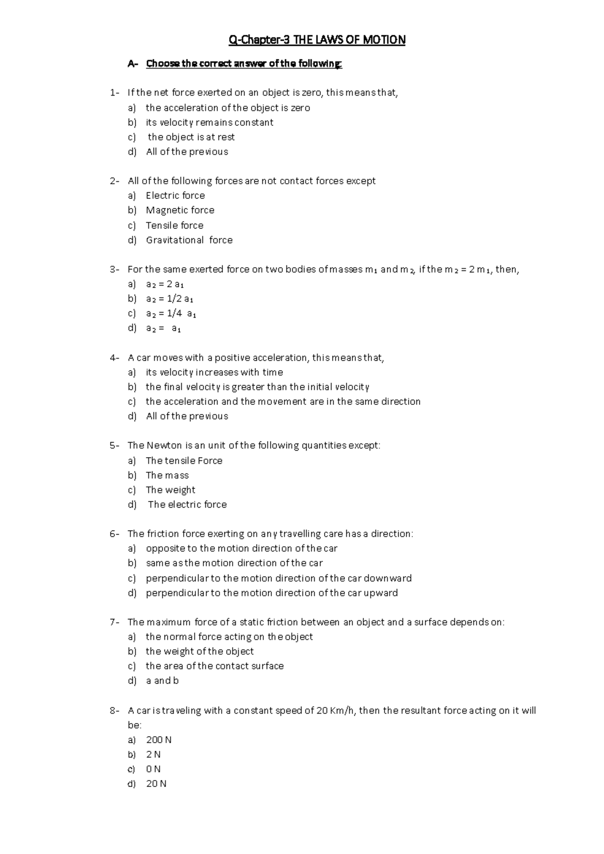 Q Chapter 3 - Newton's Laws of Motion Quiz Answers and Explanations ...