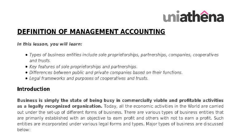 Management Accounting: Types of Business Entities and Their Features ...