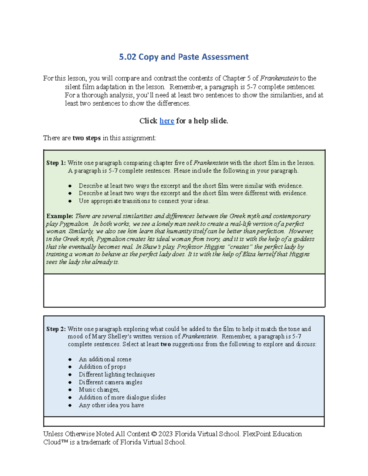 5.02 Frankenstein Chapter 5 vs. Film Adaptation Analysis & Rubric - Studocu