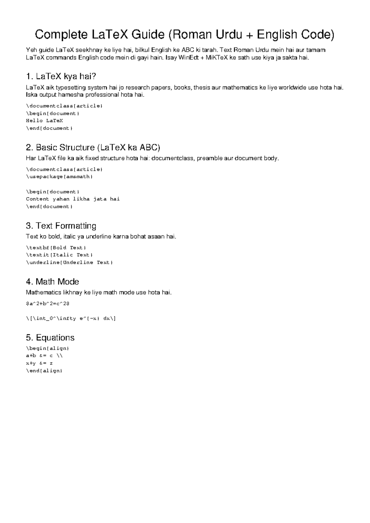 LaTeX Complete Guide: Roman Urdu + English Code - Studocu