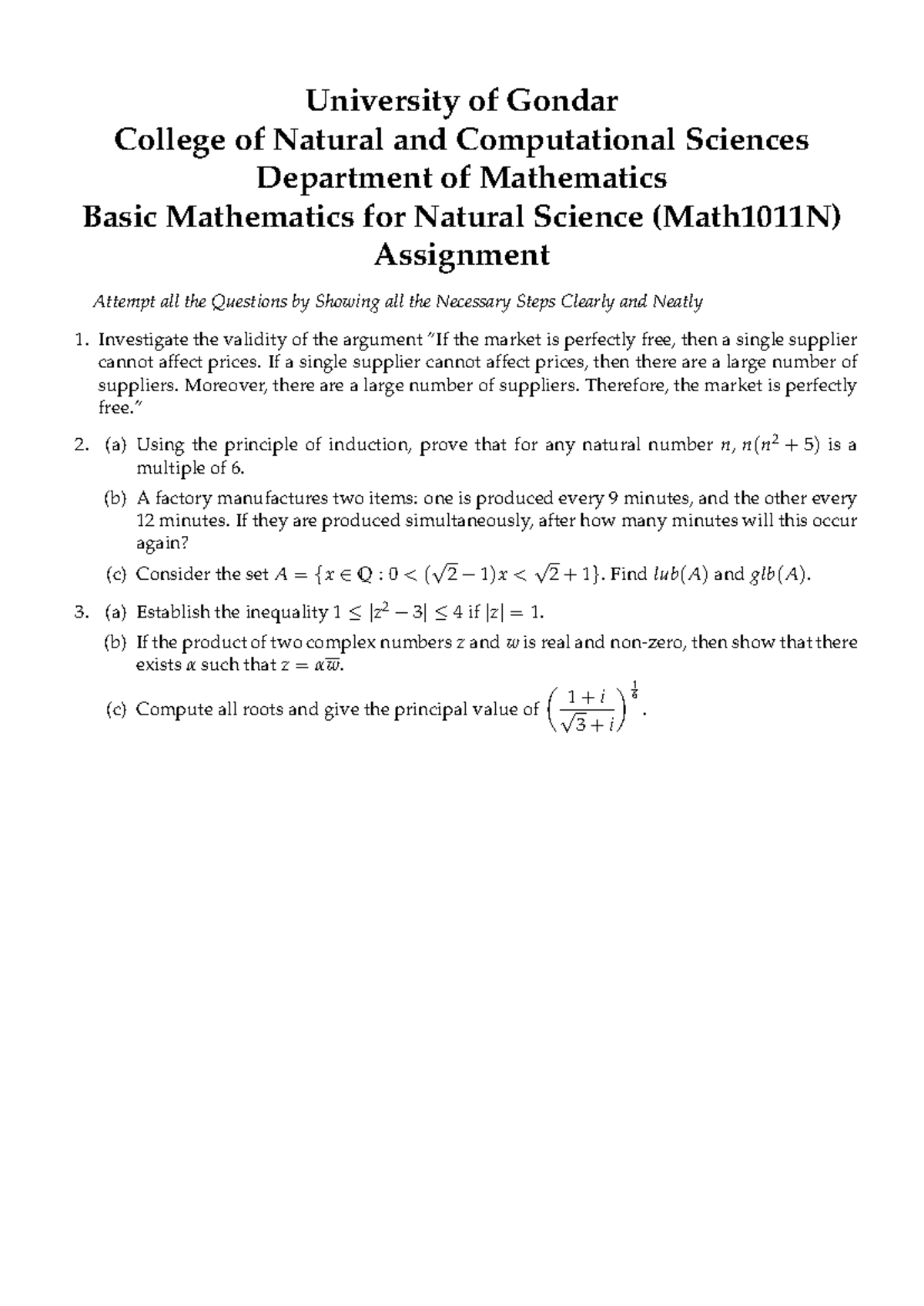 Math1011N Basic Mathematics Assignment 2018: Key Questions & Solutions - Studocu