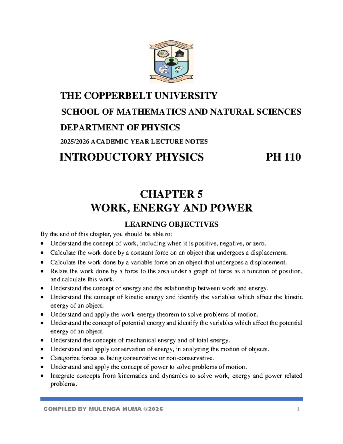 Chapter 5: Work, Energy, and Power - PH 110 Lecture Notes - Studocu