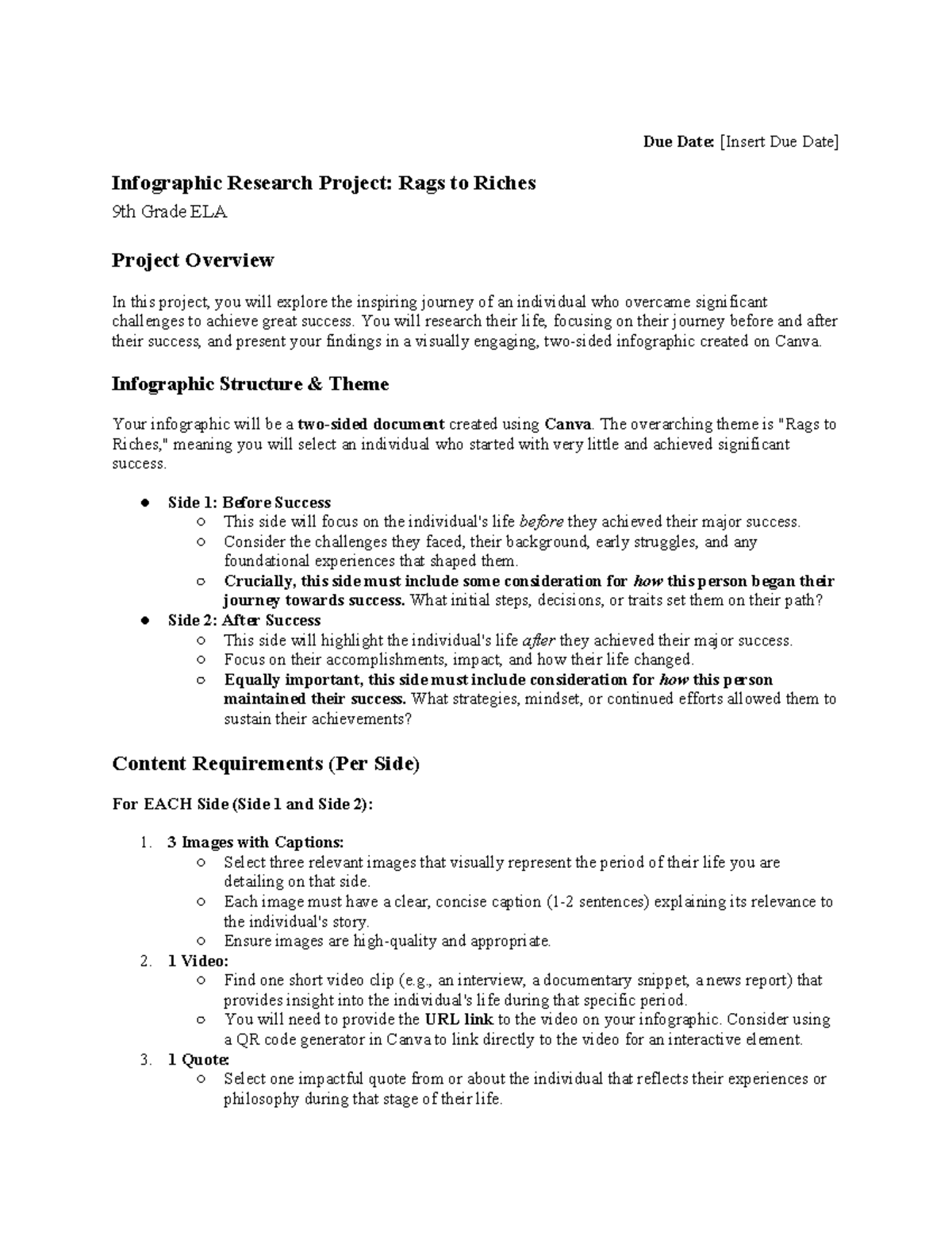 Rags to Riches: Infographic Research Project Overview (9th Grade ELA ...
