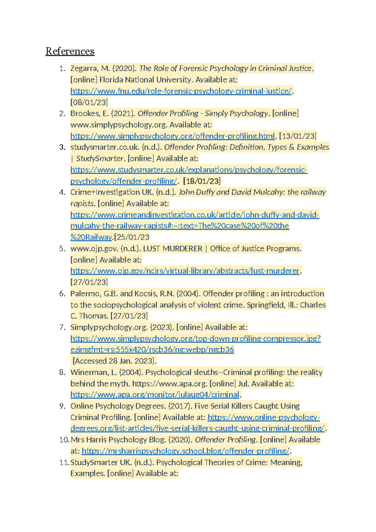 References for Forensic Psychology (PSY 401) - Studocu