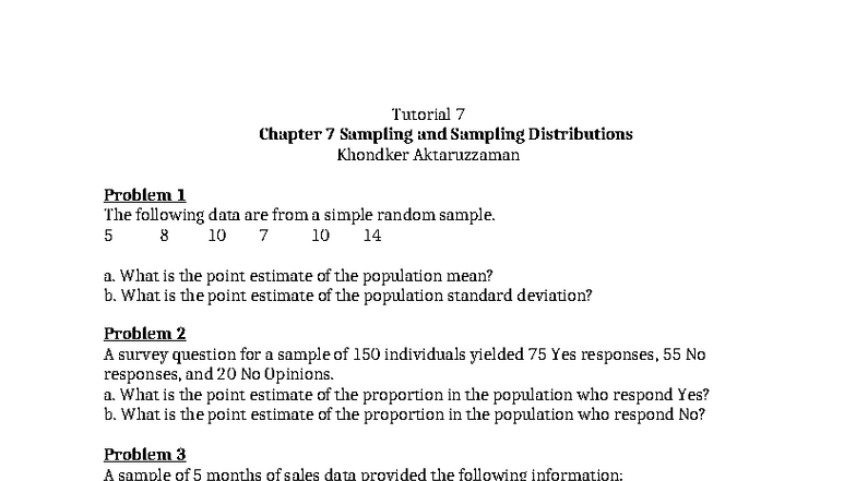 Tutorial 7: Sampling and Sampling Distributions Analysis - Studocu
