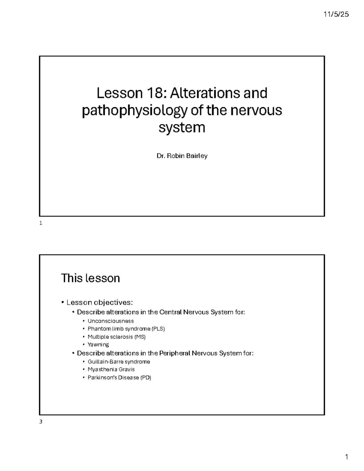 Lesson 18: Pathophysiology of the Nervous System - Key Concepts - Studocu